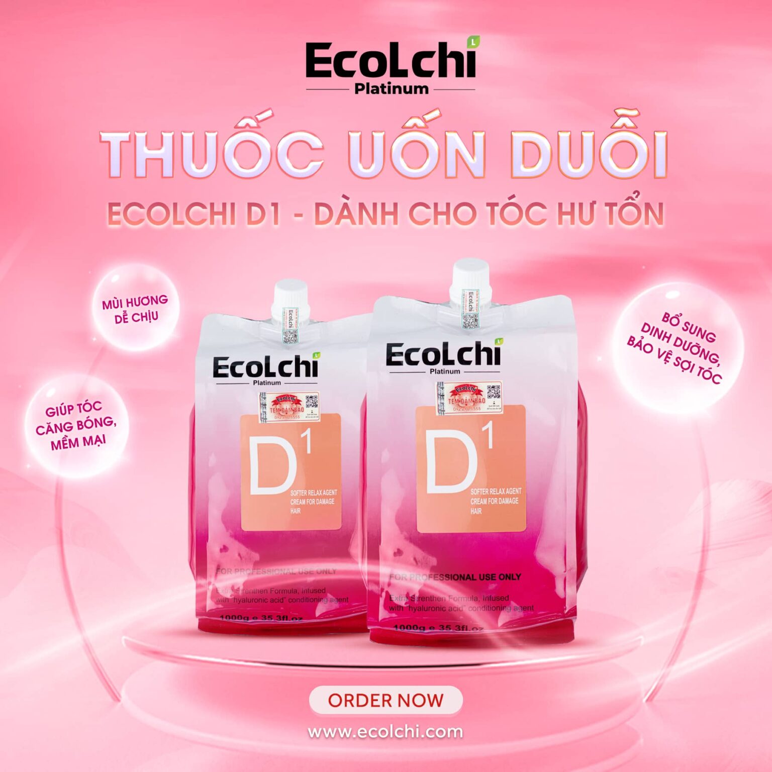 Thuốc uốn duỗi EcoLchi Platium D1 dành cho tóc yếu - Mỹ phẩm tóc chính hãng