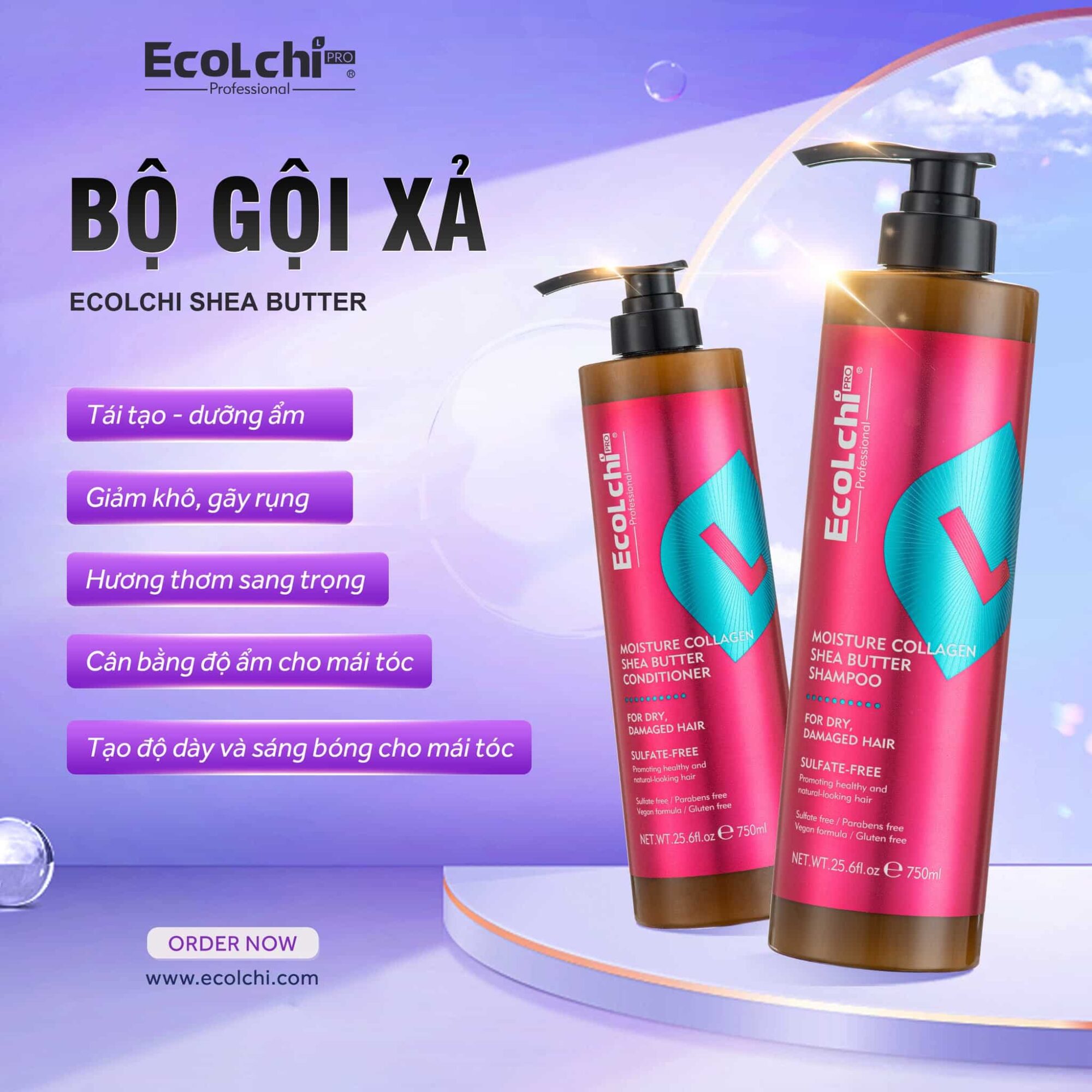 Bộ gội xả tái tạo dưỡng ẩm EcoLchi Shea Butter 750ml - Mỹ phẩm tóc ...